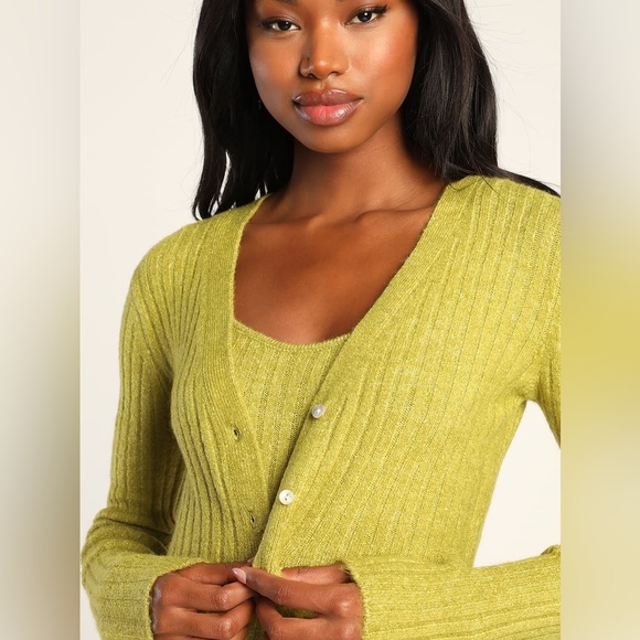 Lulus | Dresses | Lulus Iconic Duo Lime Green Ribbed Knit Twopiece Midi ...